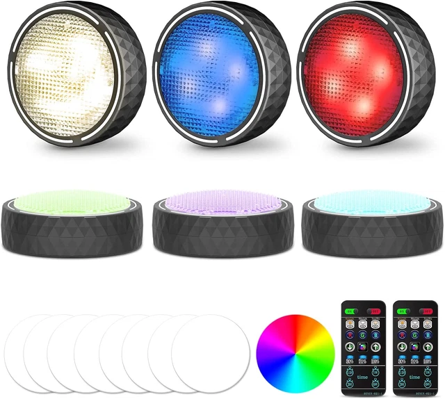 BAWOO UNDER CABINET Lights, RGBW Wireless LED Puck Lights Remote ...