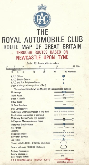 RAC ROYAL AUTOMOBILE Club Through Routes Newcastle 1970 Double Sided ...
