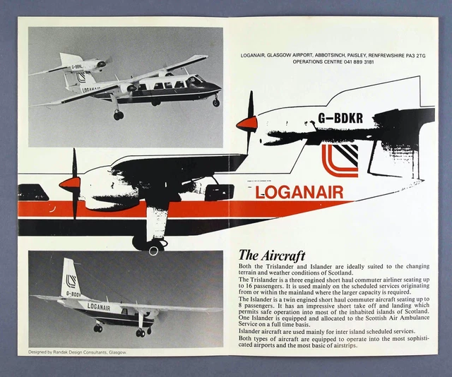 LOGANAIR ROUTE GUIDE Airline Route Map Brochure Scotland Trislander ...