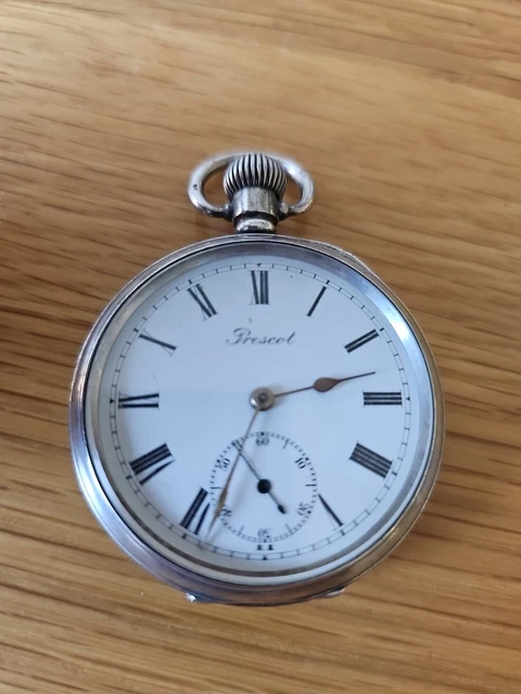 WORKING SOLID SILVER 1918 Prescot Antique Hallmarked Pocket Watch ...