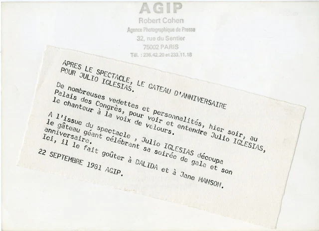 &JULIO IGLESIAS, DALIDA, Jane MANSON" Photo de presse origin. Robert ...