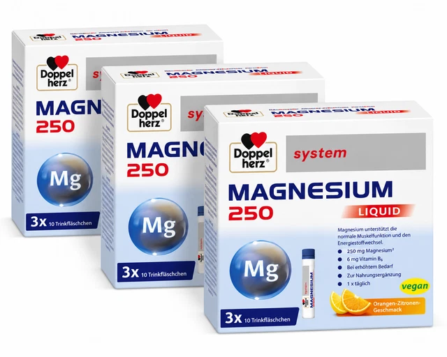 DOPPELHERZ SYSTEM MAGNESIUM 250 Liquid 10 Drinking Vials with Vitamin ...