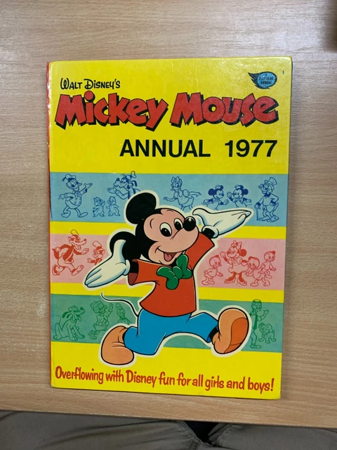 1976 WALT DISNEY "Mickey Mouse Annual 1977" Illustrated Vintage Book ...