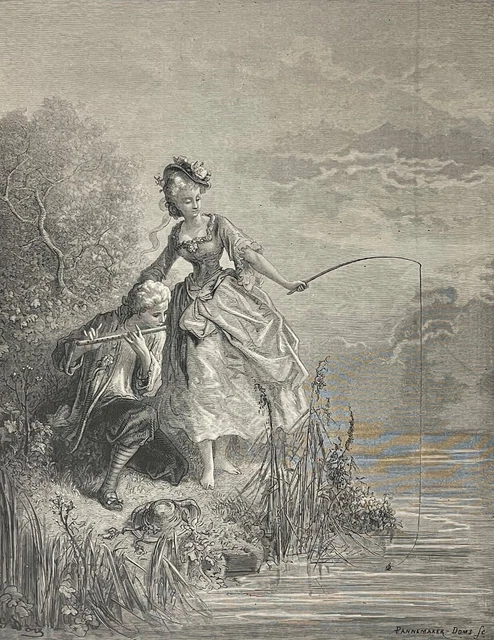 FISH AND THE Shepherd Gustave Doré Xylography Fable la Fontaine 1868 £ ...