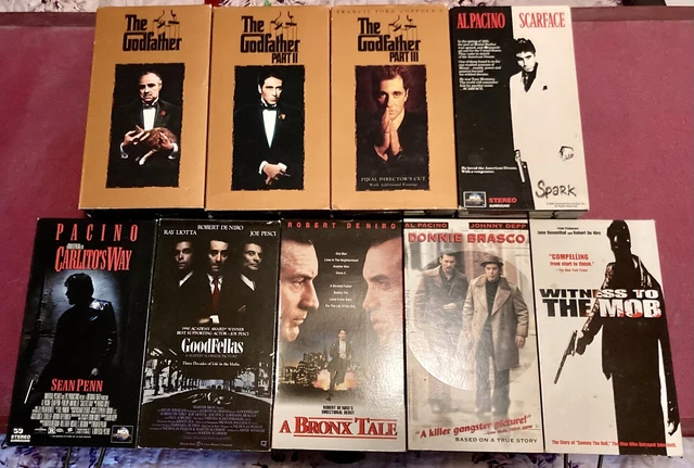 LOT (9) VHS Mafia Mob Gangster Godfather GoodFellas Scarface Carlito ...