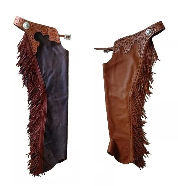 WESTERN SHOTGUN CHAPS Full Grain Leather Work Bull Trail Riding Chinks ...