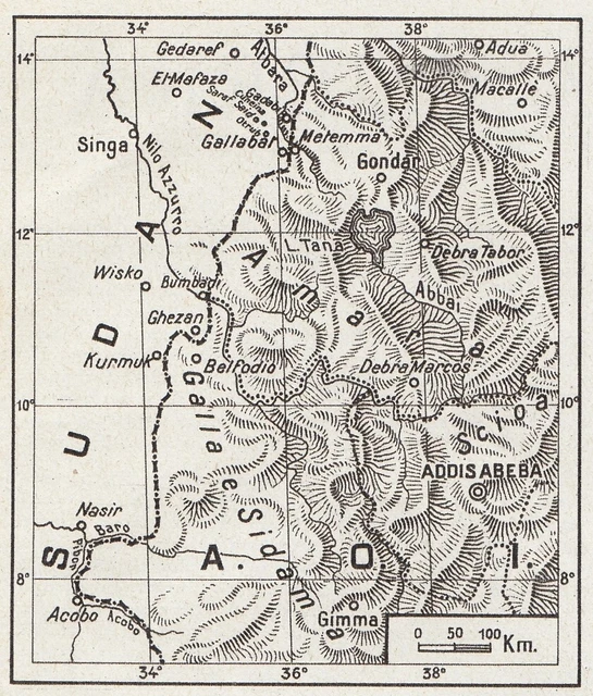 E2964 ETHIOPIE, ADDIS Abeba Et Alentours, Carte D'Époque 1940, Vintage ...