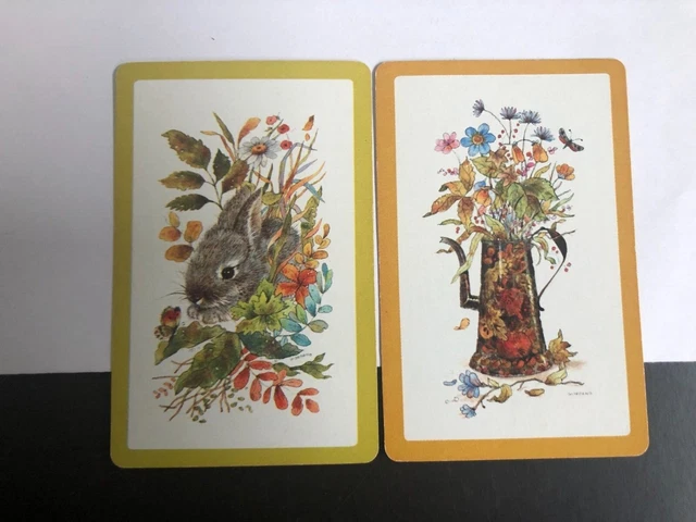VINTAGE RETRO ART Swap Playing Card Bunny Rabbit Flowers Blossom ...