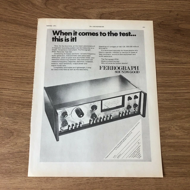 (STG)SEP1971 P451 ADVERT 11x8" The Ferrograph Company. RTS1 Recorder ...