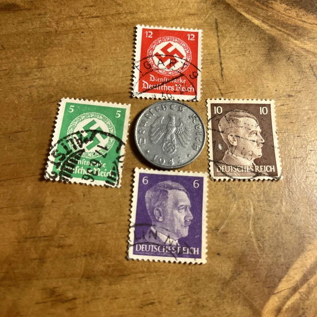 WW2 GERMAN NAZI 1944-B 10 Pfennig Nazi Coin And Stamps Swastika M £3.95 ...