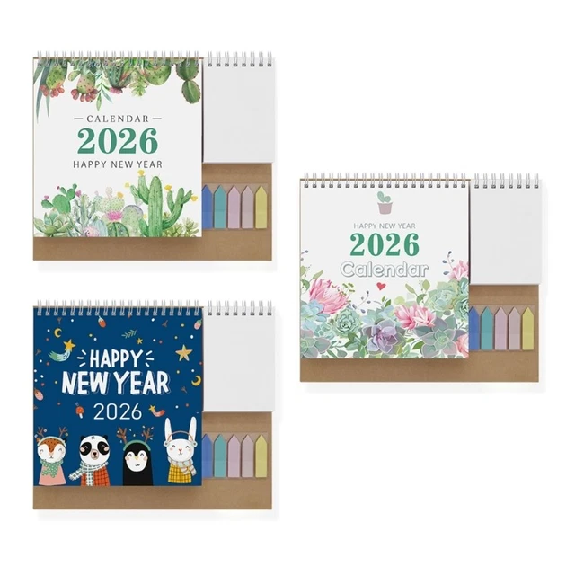 2026 DESK CALENDAR Twin-Coil Binding 12 Month Paper Calendar Jan to Dec ...