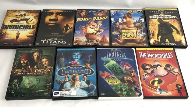 LOT OF 9 DISNEY DVDs Enchanted Pirates Incredibles Fantasia 2000 ++ £9. ...