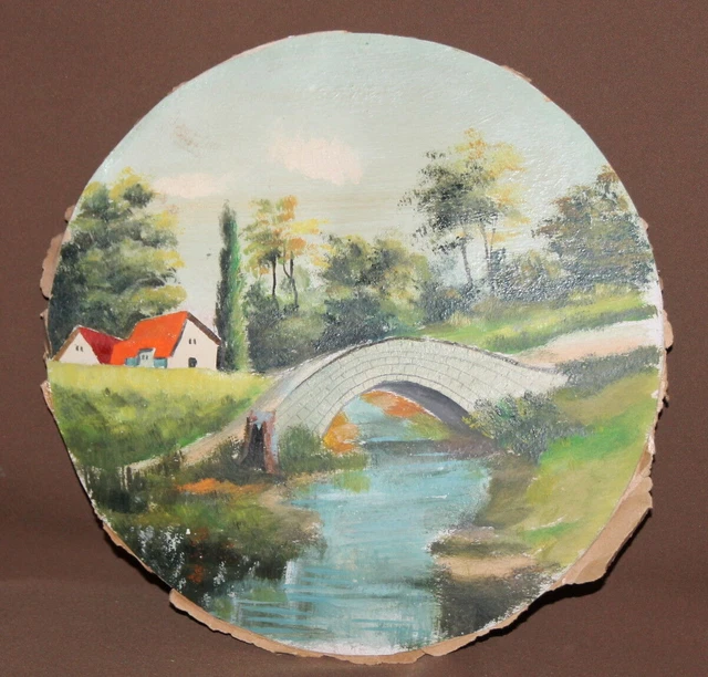 TABLEAU ANCIEN HUILE impressionniste pont fluvial EUR 113,03 - PicClick FR