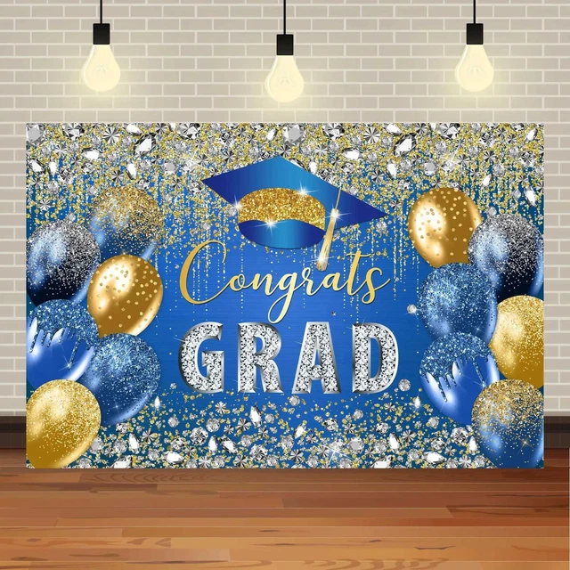 CONGRATS GRAD BANNER Class of 2025 Graduation Backdrop Blue and Gold ...