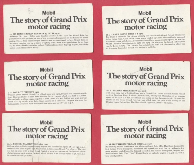 MOBIL STORY OF grand prix racing 6 cards Fagioli Clark Seaman Hawthorn ...