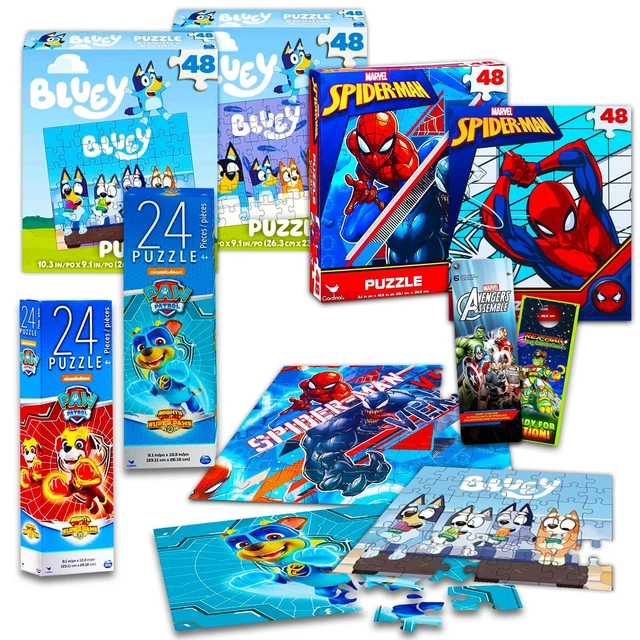 6 PACK BUNDLE Bluey, Spiderman, and Paw Patrol 24 Piece Puzzles with ...