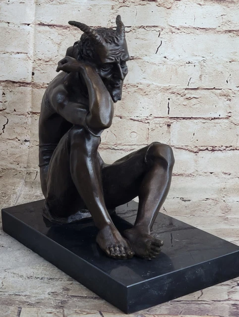 BRONZE SCULPTURE SIGNÉE Original Thomas Grec Mythologie Satyre Diable ...