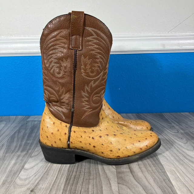 TEXAS BRAND MEN'S Leather Pull On Cowboy Boots Size 7 W Ostrich Exotic ...
