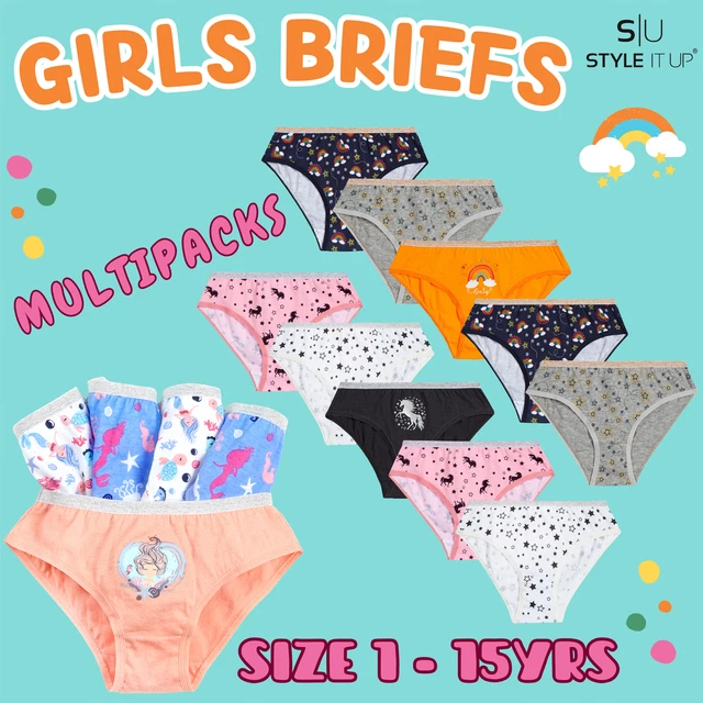 GIRLS UNDERPANTS 100% Cotton Briefs Knickers Underwear 15 Pack Ages 7 ...