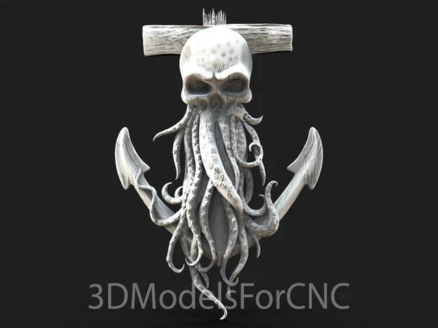 3D MODEL STL File for CNC Router Laser & 3D Printer Anchor with Skull ...