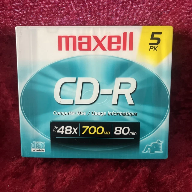 CD-R MAXELL 5 PACK Blank Audio Music Data Recordable 80min 700MB Disc ...