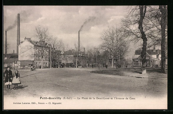 CPA PETIT-QUEVILLY, LA Place de la Demi-Lune et l´Avenue de Caen EUR 7 ...
