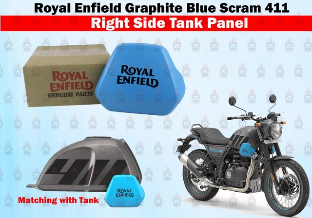 ROYAL ENFIELD GRAPHITE Blue Scram 411 "Tank Panel With Sticker" Right ...