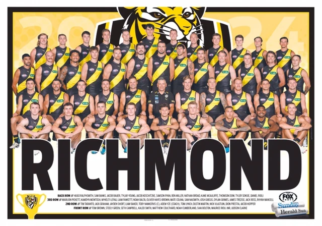 RICHMOND TIGERS 2024 AFL FOOTBALL TEAM PLAYER POSTER,BIG 420mm, BARGAIN ...