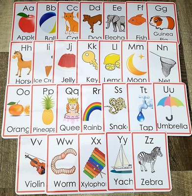 LARGE ALPHABET FLASH cards, letters, words & pic childminder/ teaching ...
