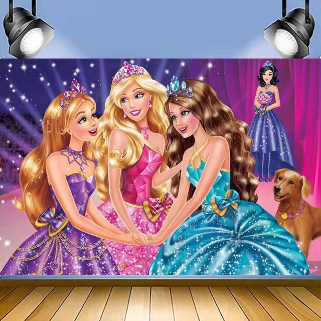 ROUND PRINCESS BIRTHDAY Barbie Backdrop Background Photo Party Shining ...
