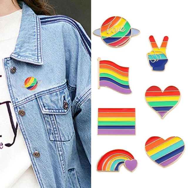 LGBTQ PINS RAINBOW Flag Brooch Heart Shaped Flag Metal Lapel Clip Badge ...