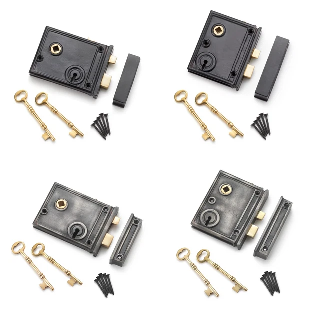 WROUGHT CAST IRON Brass Horizontal Vertical Door Rim Lock Latch ...