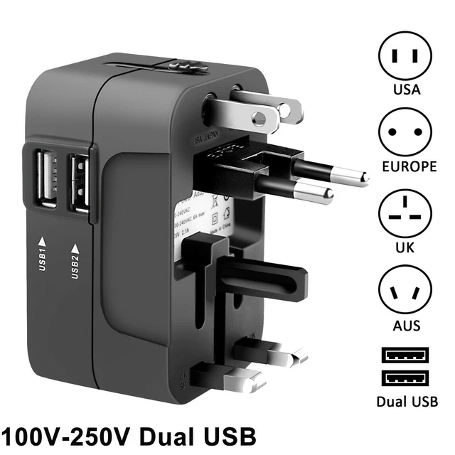 INTERNATIONAL UNIVERSAL 100V-250V Input Adapter USB Converter Plug ...