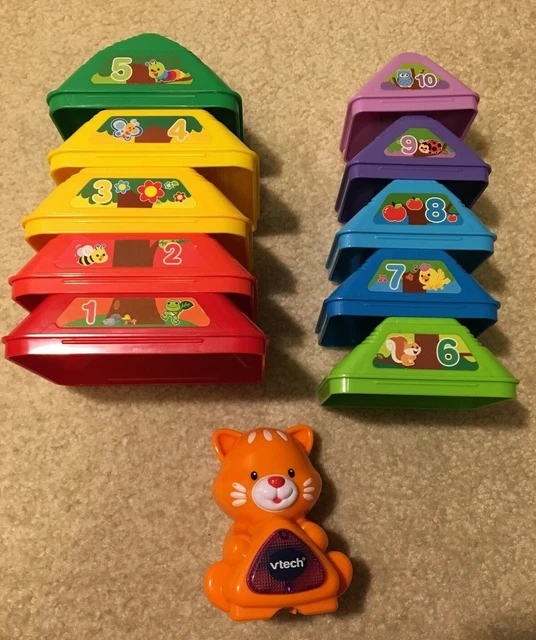 VTECH NEST & Build Tree Stacker Cat Educational Toy Count Number Sound ...