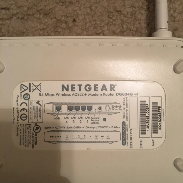 NETGEAR DG834G WIRELESS-G Router with Built-in DSL Modem NO CABLE JUST ...