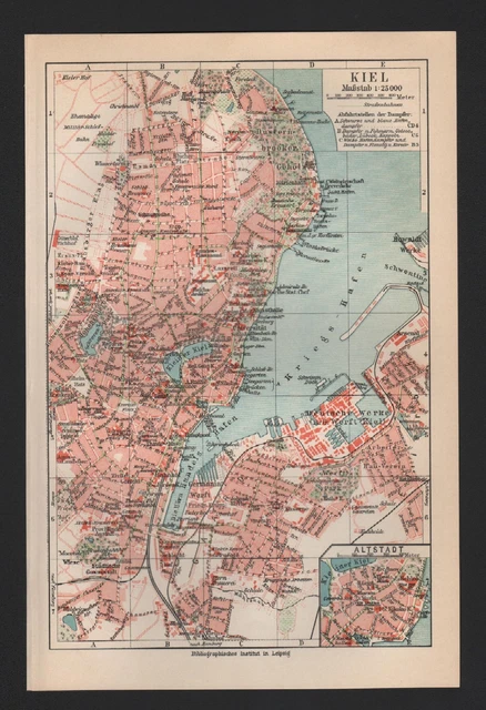 LANDKARTE CITY MAP 1927: KIEL. Altstadt. Deutschland. EUR 19,99 ...