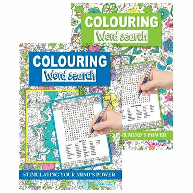 2 X COLOURING Word Search puzzle Books Challenge Puzzles Pages Fun £4. ...