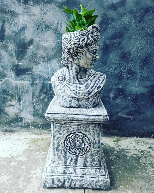 APOLLO BUST STATUE And Pedestal Lady Greek God Stone Garden mini flower ...