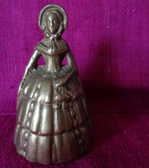 CLOCHETTE SERVICE TABLE Bronze Femme XIXème Crinoline Bell banks Glocke ...
