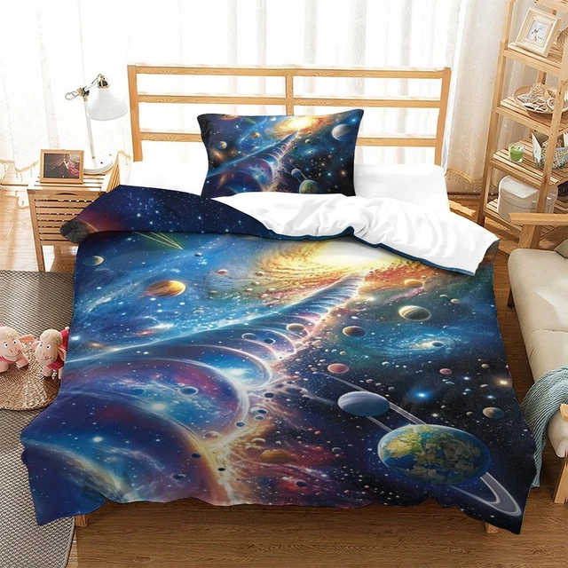 COSMIC PLANETS 3D Printed Quilt Cover Set 3 Pieces Bedding Soft Easy ...