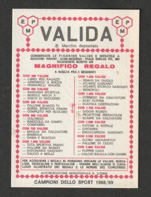 RARA FIGURINA BOXE Panini Campioni Dello Sport 1968-69 N.311 Paul T ...