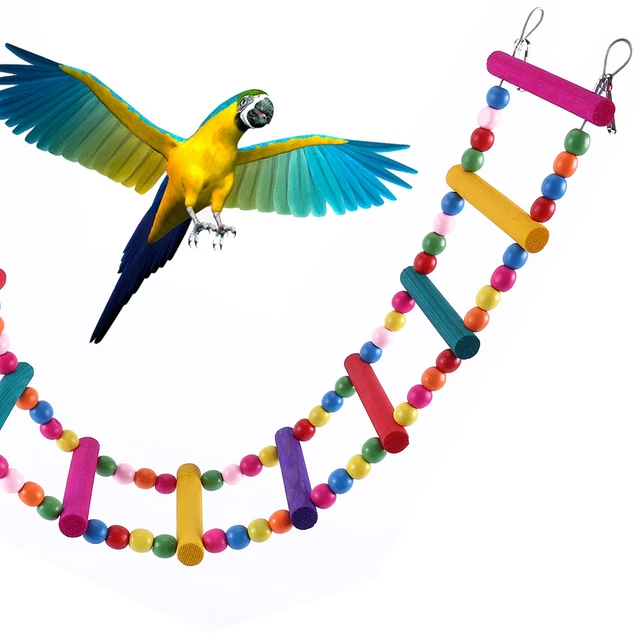80CM LARGE PARROT Pet Bird Toys Swing Ladder Budgie Cockatiel Wooden ...