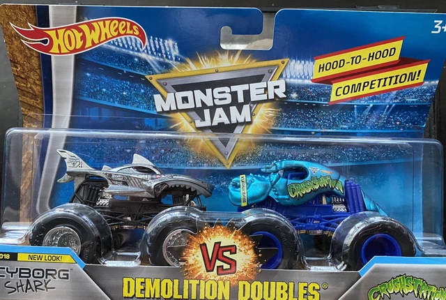 HOT WHEELS MONSTER Jam Demolition Doubles CYBORG SHARK vs CRUSHSTATION ...