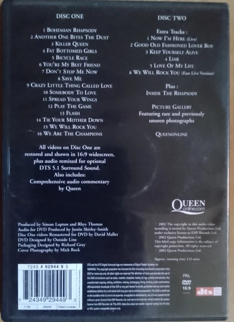 QUEEN DVD COLLECTION Greatest Video Hits 1 2 Disc + book PAL Bohemian ...