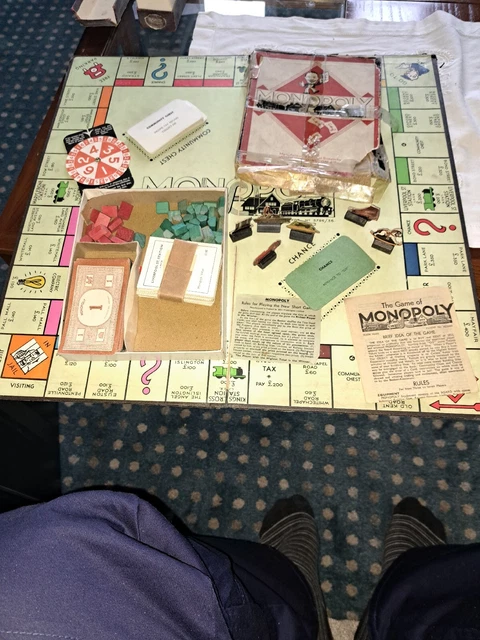 VINTAGE WAR TIME Monopoly Board Game Original Waddingtons 1940s Spinner ...