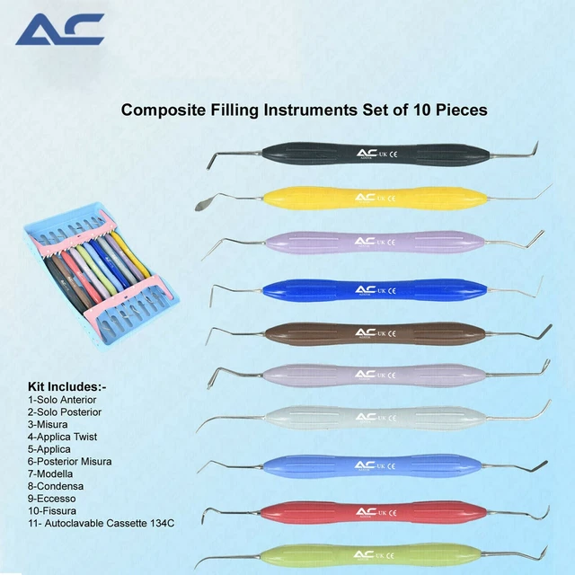 DENTAL COMPOSITE FILLING Instruments Set of 10 pcs Silicon Handle, Free ...