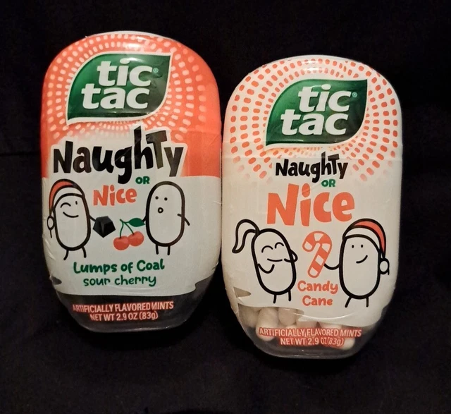 TIC TAC NAUGHTY or NICE Sour Cherry & Candy Cane Lumps of Coal Holidays ...