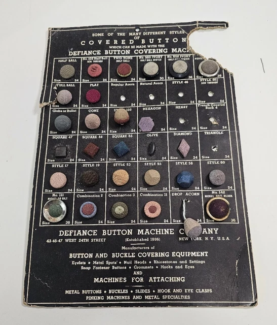 DEFIANCE BUTTON MACHINE Co Metal Buttons Salesman Sample Card Vintage ...