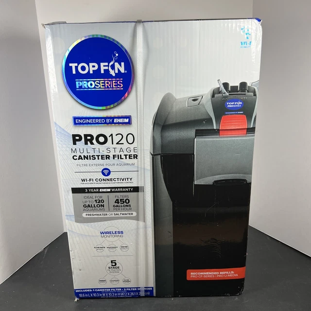 NEW TOP FIN Pro120 5-stage Canister Aquarium Filter 100, 120 Gallons ...