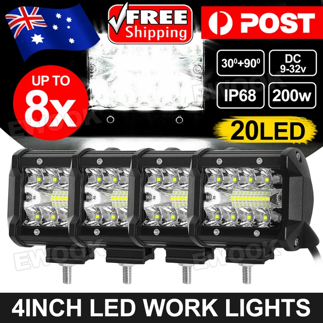 4-8X 4INCH 200W CREE LED Work Lights Spot Flood Light Bar Reverse 4WD ...